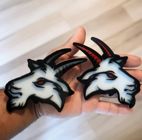 2 Angry Goat fender badges. – Your Custom Badge